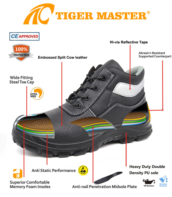Black Anti Puncture Steel Toe 18KV Insulation Safety Shoes Electric ...