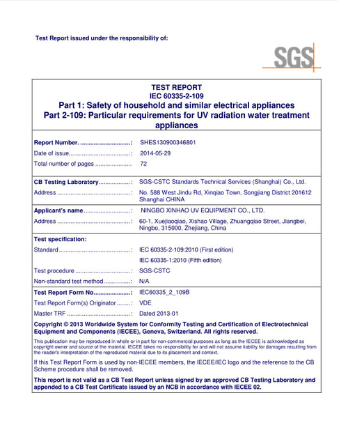 Certificates - UV, UV Ballast, Water Treatment, UV Sterilizer, Ozone