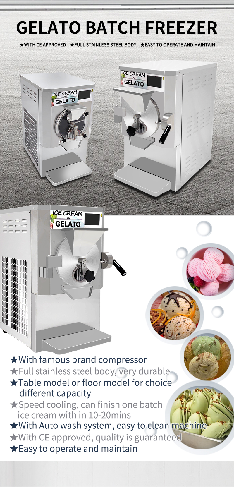 Counter Stainless Steel Italian Hard Ice Cream Maker Gelato Batch Freezer - Buy Batch Freezer ...