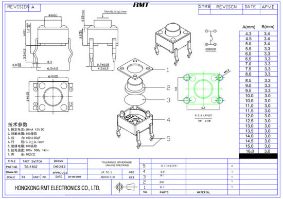 China Tact Switch (TS-1102) for PCB/PCBA/TV - Buy China Tact Switch, China Tact Switch (TS-1102 ...