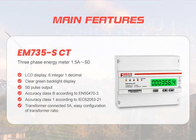 EM735-S CT three phase ~1.5A - Buy 3phase kwh meter, CT electrical ...
