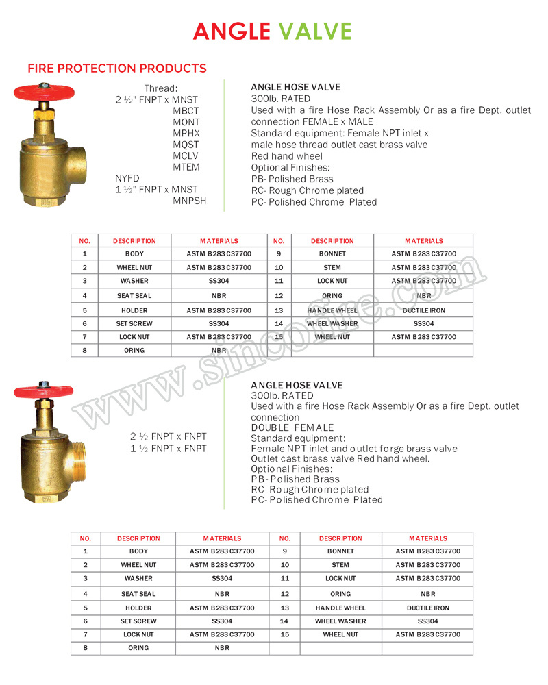 Fire Hose Angle Valve with Female Inlet and Male/Female Outlet