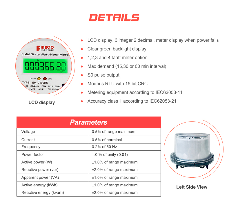 EM12100RS TA15 single Phase Three wire ANSI 2S smart energy meter - Buy ...