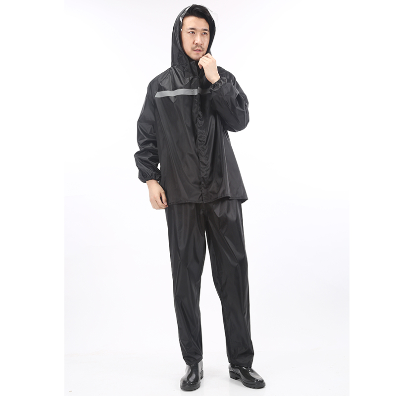 Black Oxford Fabric PVC Coating Rainsuits Water Proof Detachable Hood ...