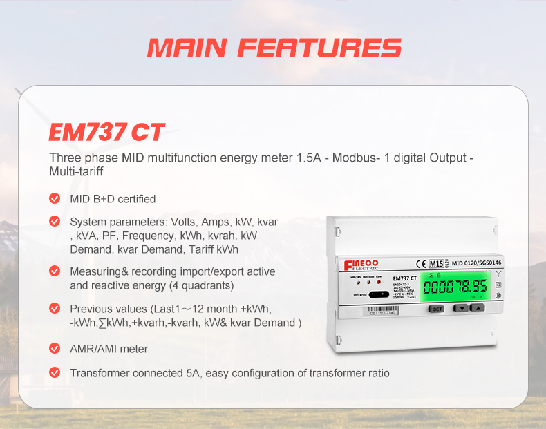 EM737 CT MID apporved three phase energy meter three phase multi rates ...