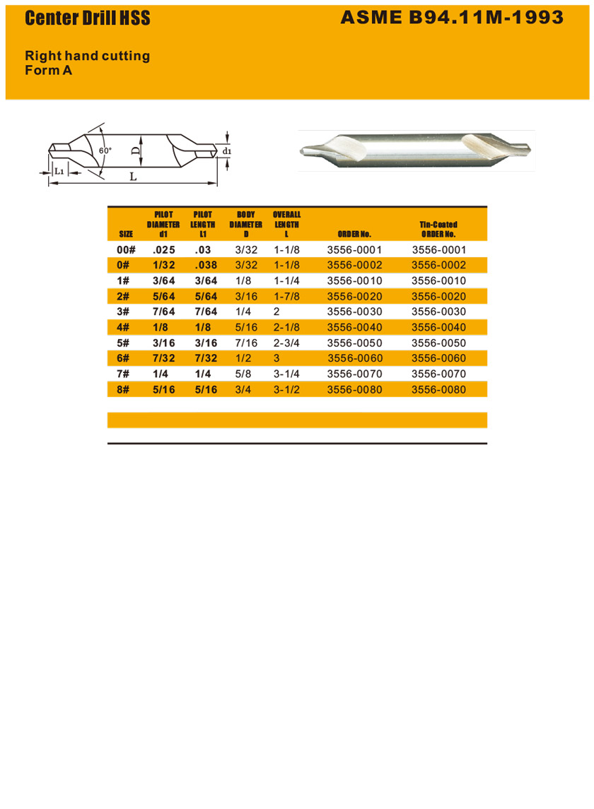 ASME B94.11M-1993 ASA Center Drill - Buy ASA Center Drill, ASA, Center ...